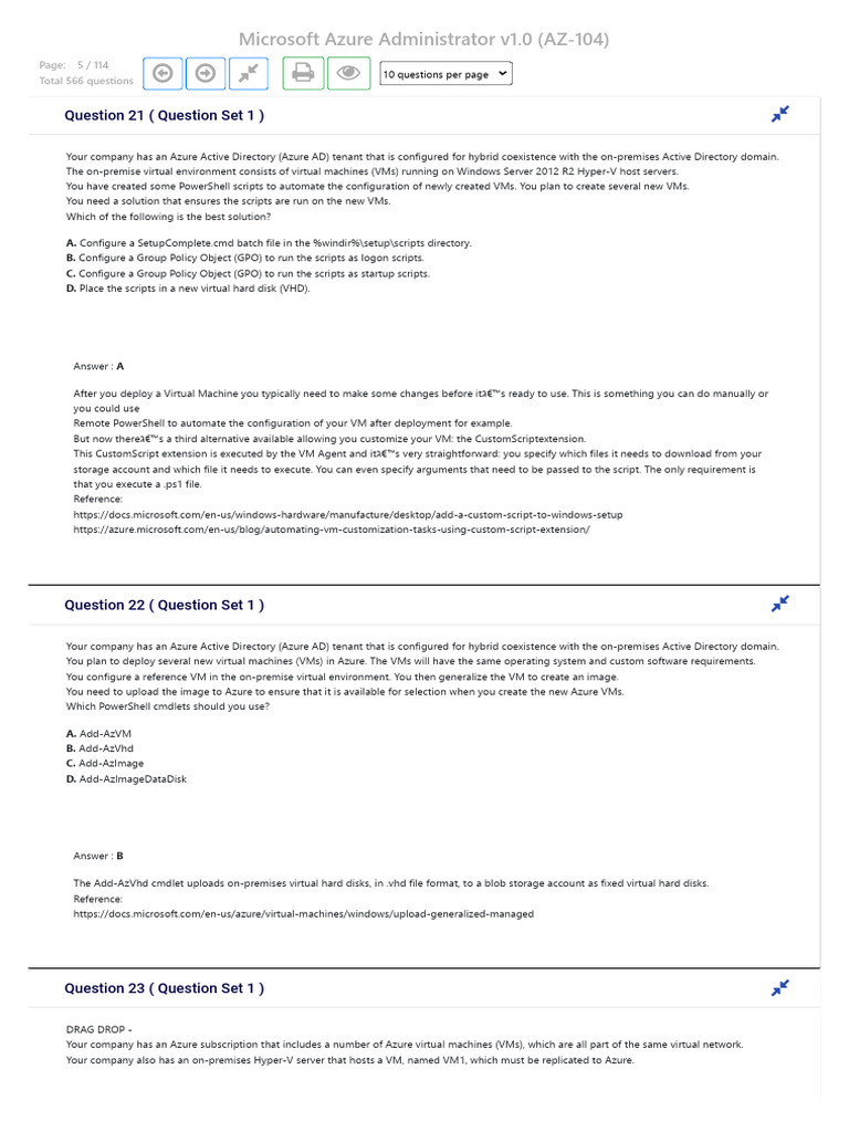 Microsoft Azure Administrator v1.0 (AZ-104) : Question 21 (Question Set 1) | PDF | Group Policy ...