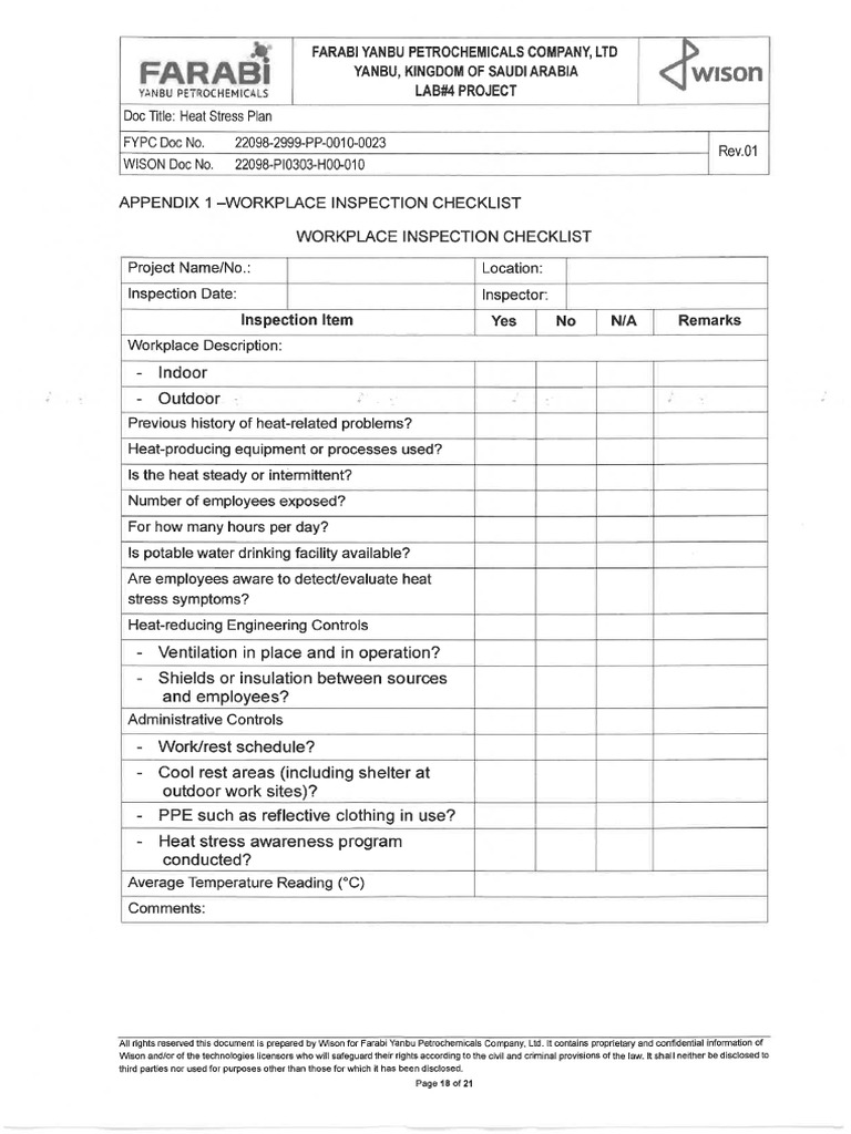 Heat stress checklists- workplace & shelter | PDF
