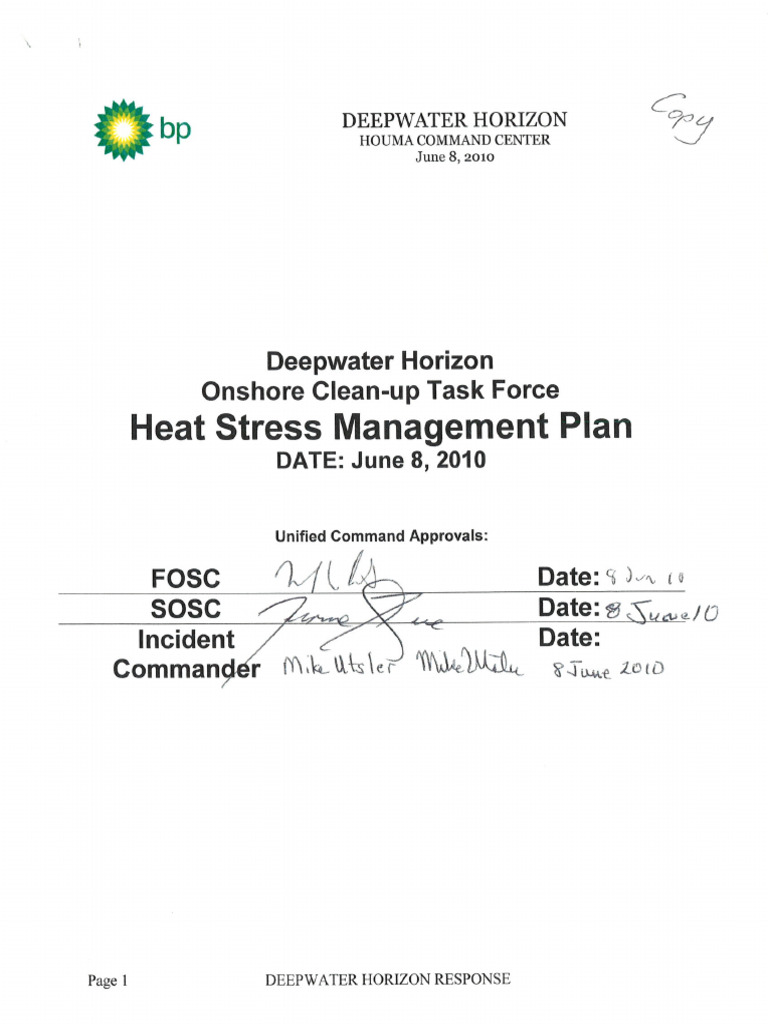On-Shore Heat Stress On Shore Management Plan - Houma Final Rev 6-8-10 ...