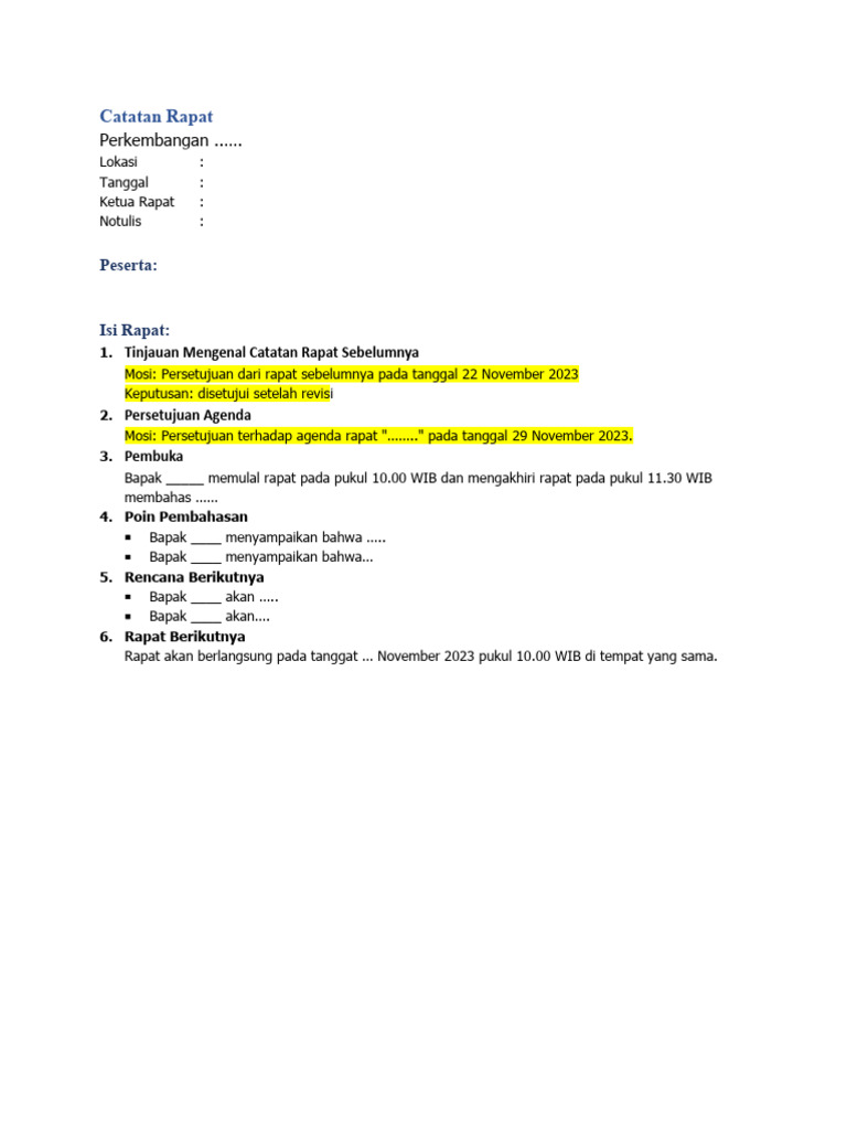 Contoh Format Catatan Rapat | PDF | Karier & Perkembangan