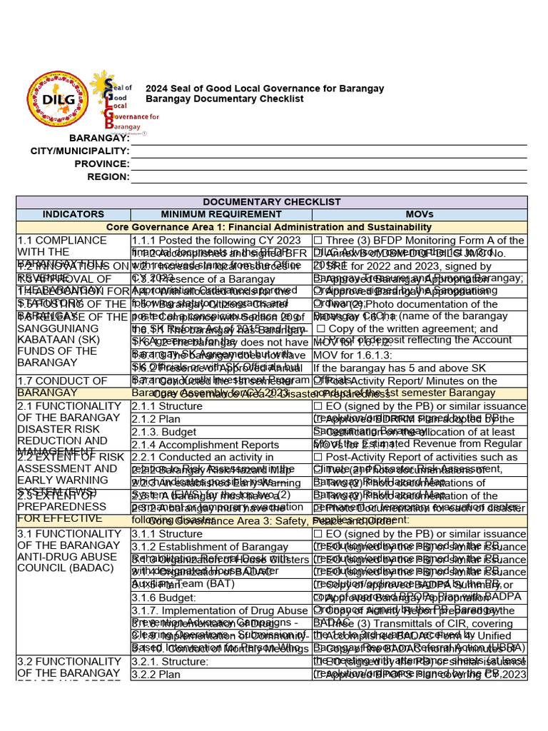 Barangay Documentary Checklist 2024 | PDF