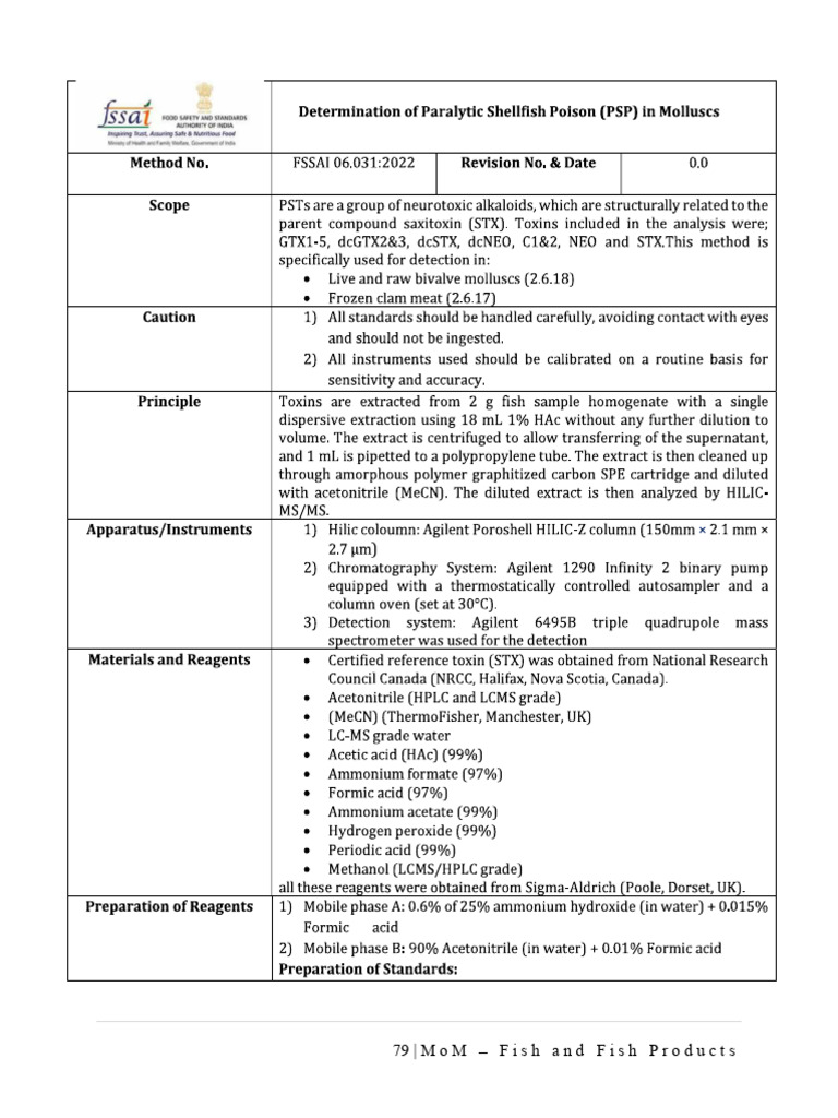 Fish Toxins Procedure | PDF