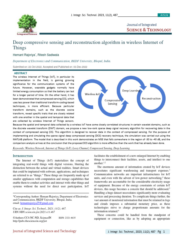 Deep Compressive Sensing and Reconstruction Algorithm in Wireless Internet of Things | PDF ...