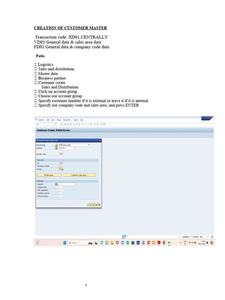 Creation of Customer & Material Master | PDF