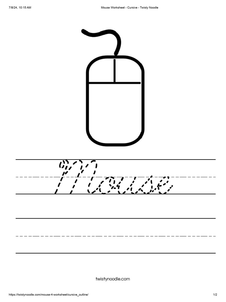 Mouse Worksheet - Cursive - Twisty Noodle | PDF