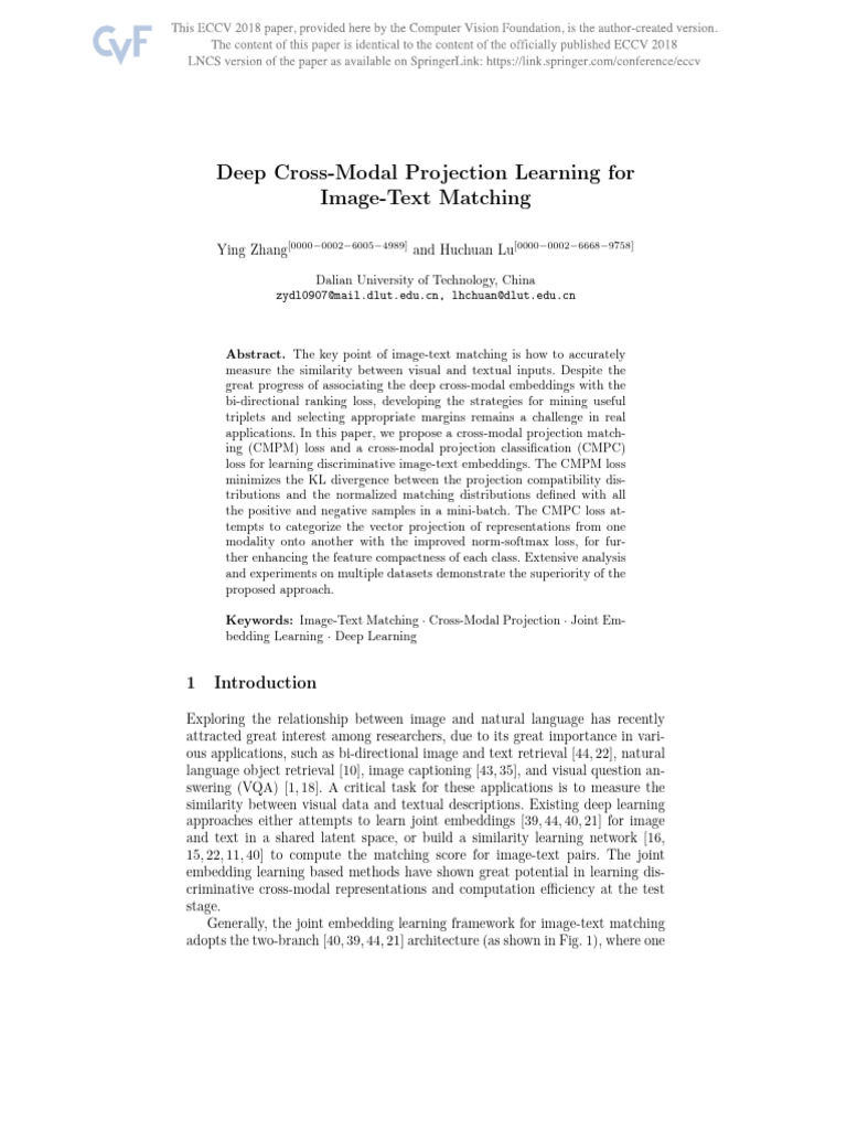 Ying Zhang Deep Cross-Modal Projection ECCV 2018 Paper | PDF | Deep Learning | Artificial ...
