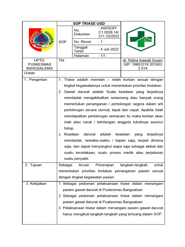 Sop Triase Ugd | PDF