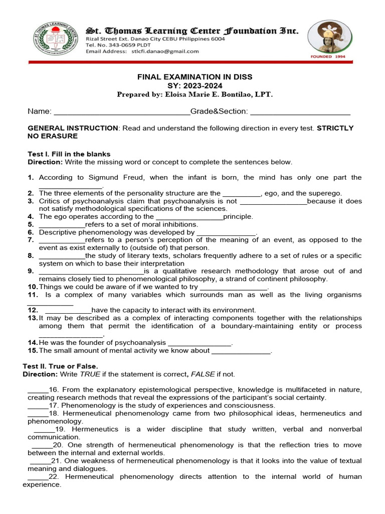 DISS Final Exam | PDF | Hermeneutics | Phenomenology (Philosophy)