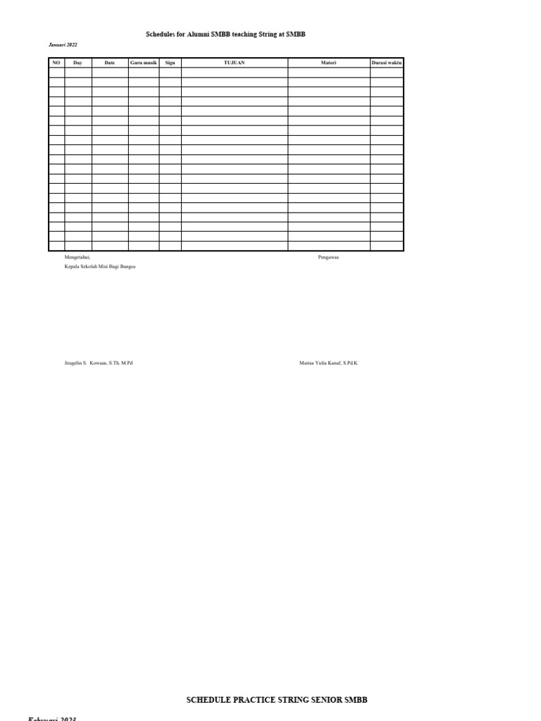 2023 Schedule Mengajar String Senior SMBB - Copy | PDF