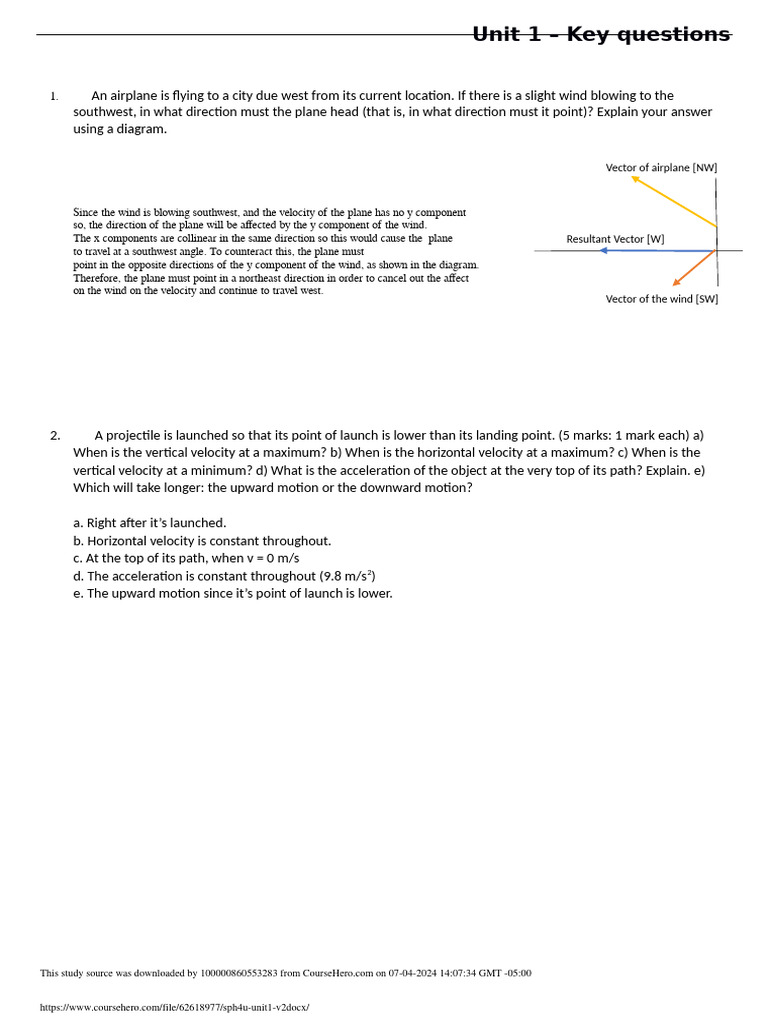 sph4u_unit1_v2.docx | Download Free PDF | Acceleration | Euclidean Vector