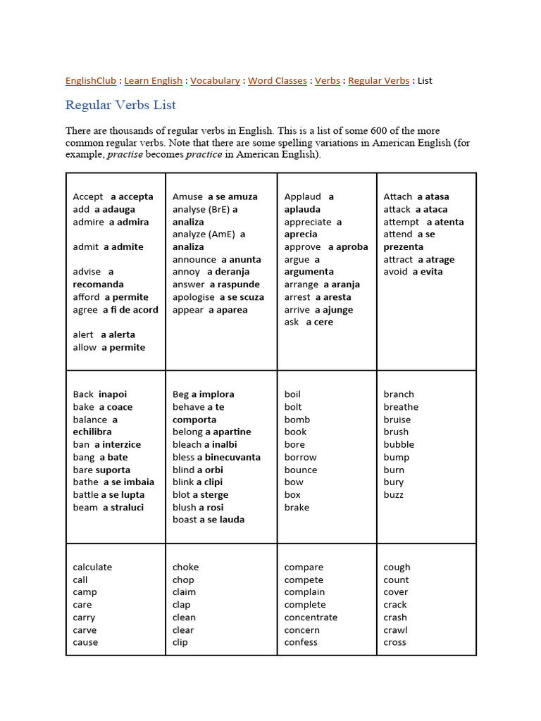 Verbe Regulate | PDF | English Language
