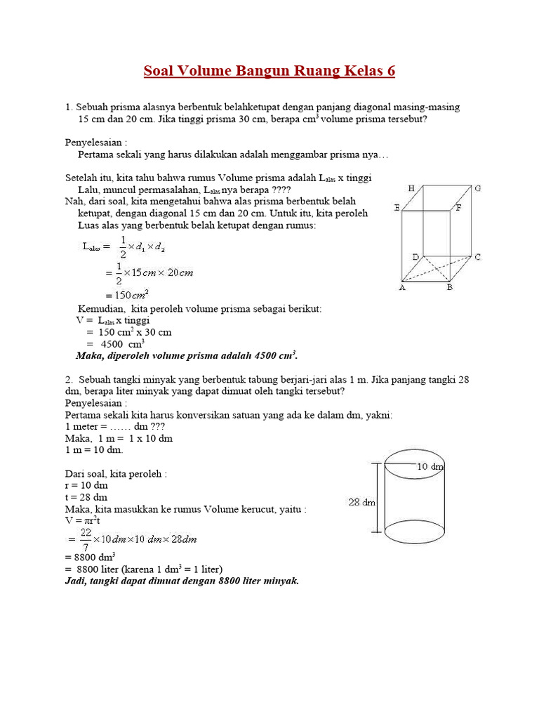 Soal Volume Bangun Ruang Kelas 6 | PDF