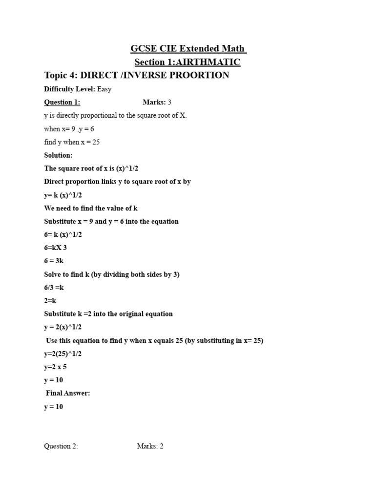 Direct Inverse Proportions | PDF | Equations | Mathematical Concepts