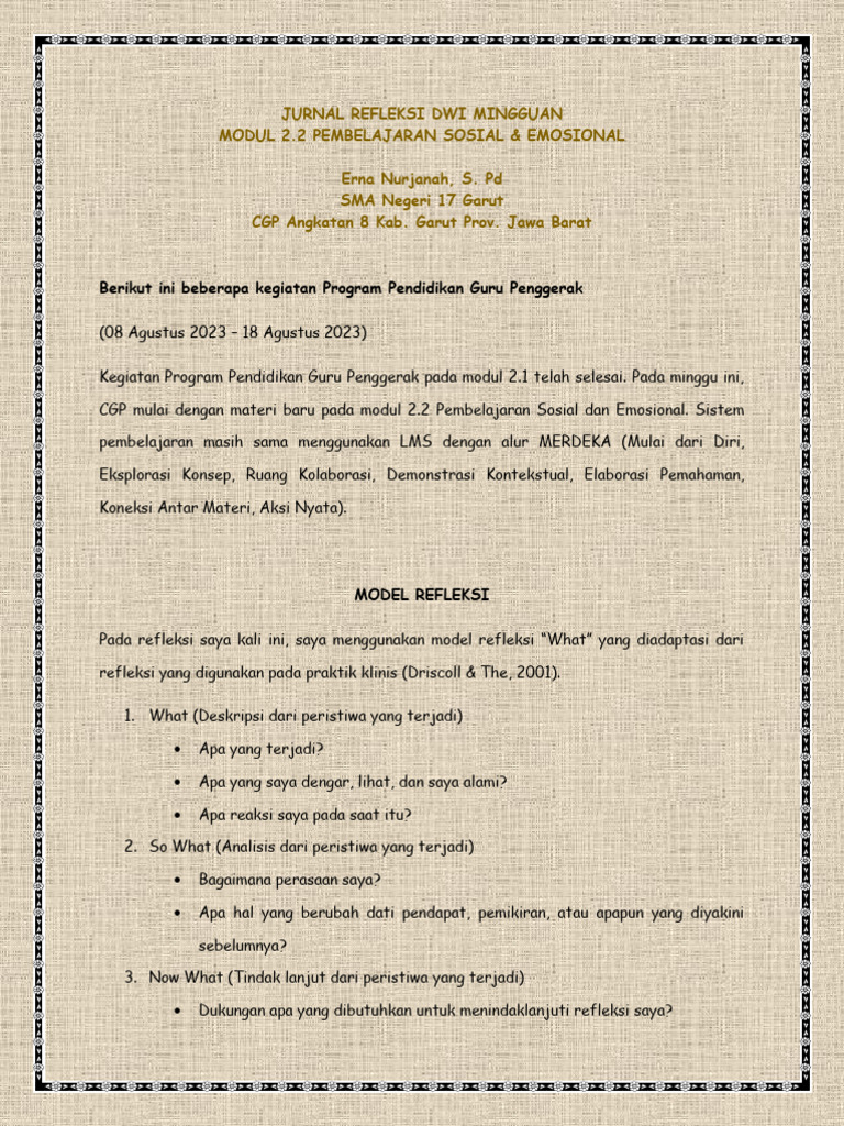 JURNAL REFLEKSI DWI MINGGUAN Modul 2.2 ERNA | PDF