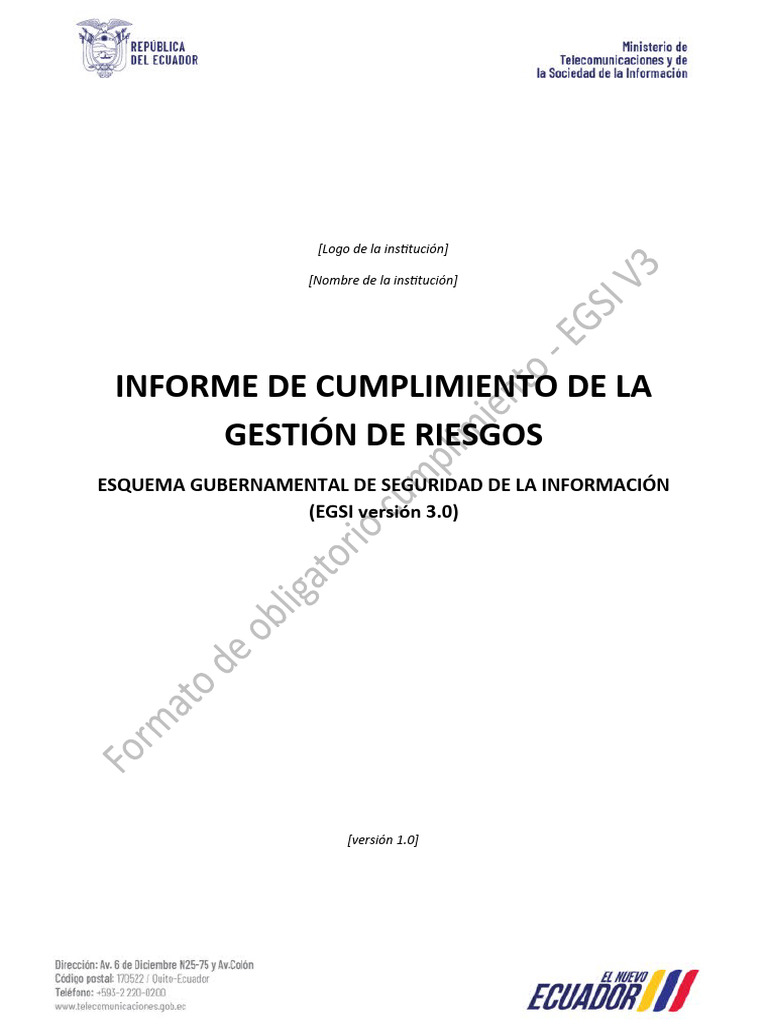 Formato - Informe de Cumplimiento de La Gestion de Riesgos EGSI V3 ...