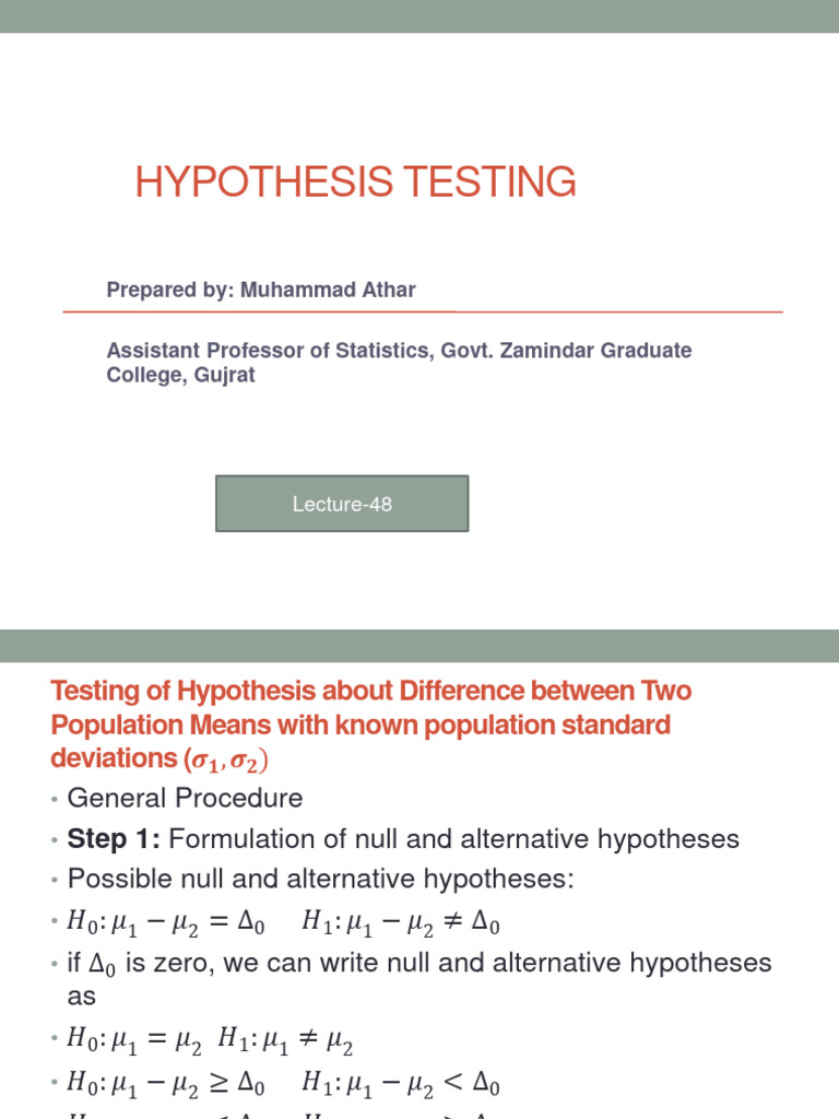 Lecture 49 Hypothesis Testing | PDF | Hypothesis | Null Hypothesis Lecture 49 Hypothesis Testing | PDF | Hypothesis | Null Hypothesis