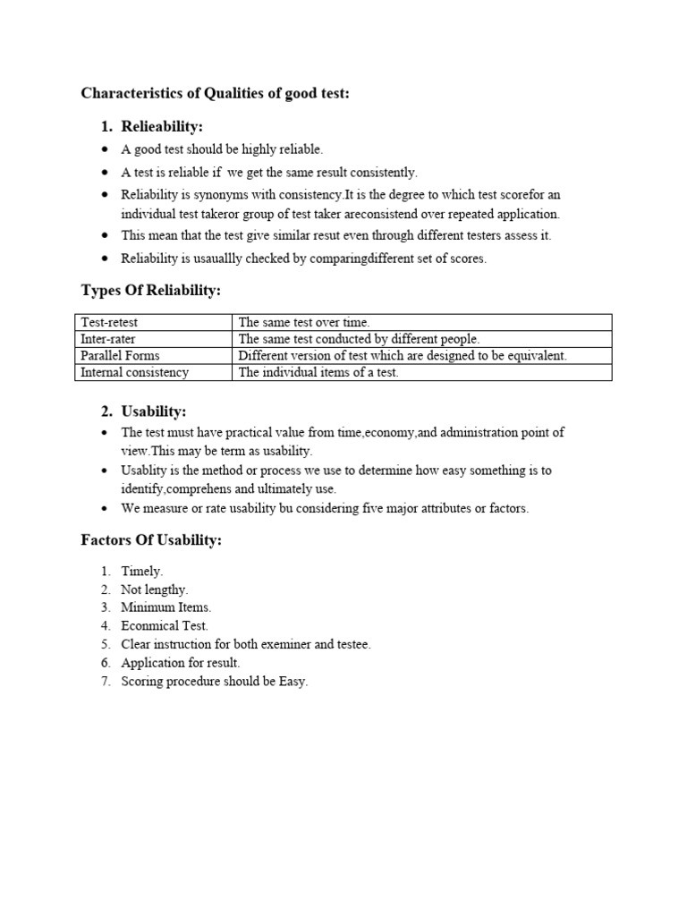 Characteristics of Qualities of Good Test | PDF | Usability ... Characteristics of Qualities of Good Test | PDF | Usability ...