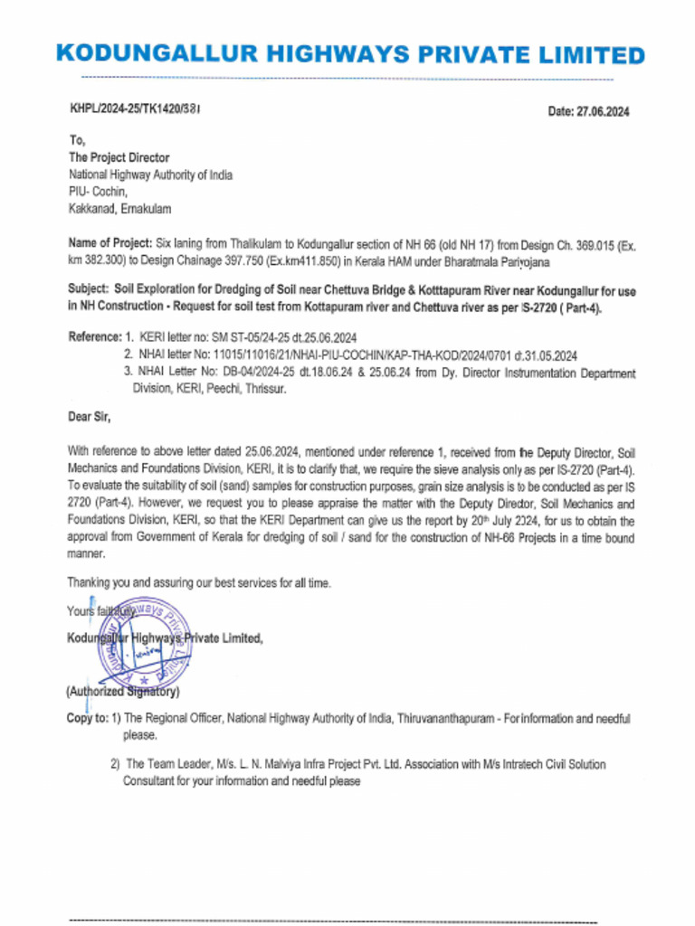 KHPL-2024-25-TK1420-381-Request For Soil Test From Kottapuram River and ...