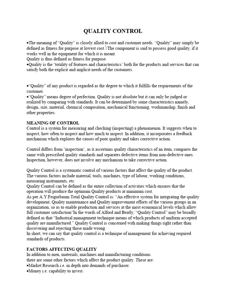 QUALITY CONTROL | PDF | Product (Business) | Quality (Business)