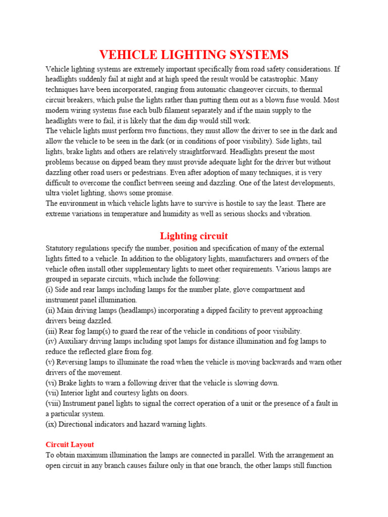Vehicle Lighting Systems | PDF | Headlamp | Lighting