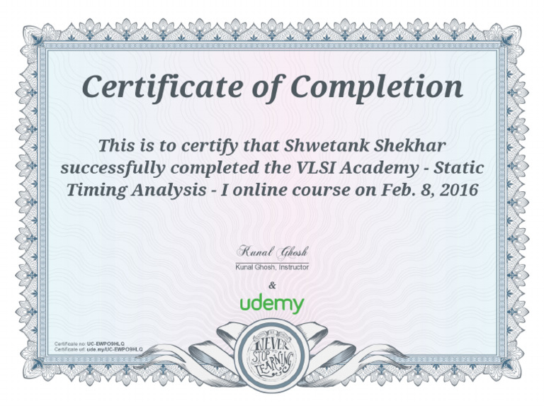 Shwetank Shekhar STA1 Certificate | PDF
