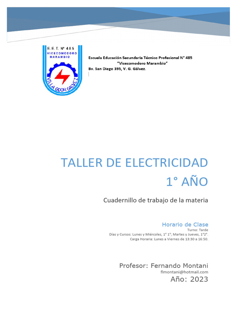 Cuadernillo de Electricidad 1ero. Año 2023 | PDF | Corriente eléctrica | Resistencia Eléctrica y ...