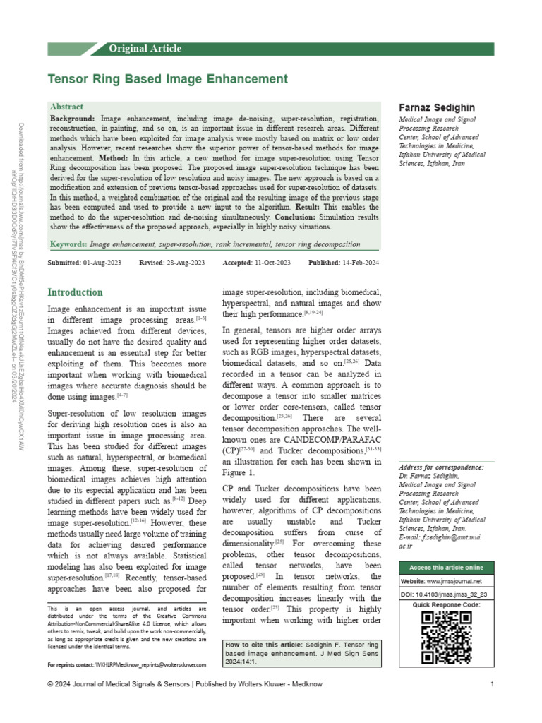 Tensor Ring Based Image Enhancement.1 | PDF | Matrix (Mathematics ...