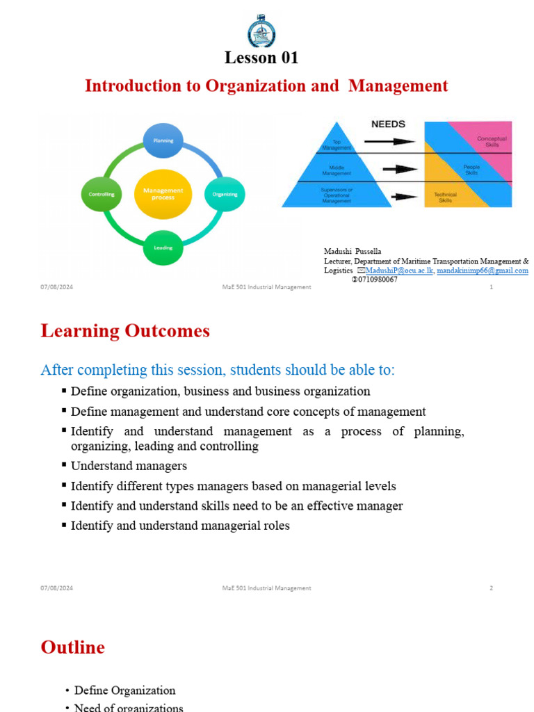 Introduction to Organization and Management | PDF | Business | Goal