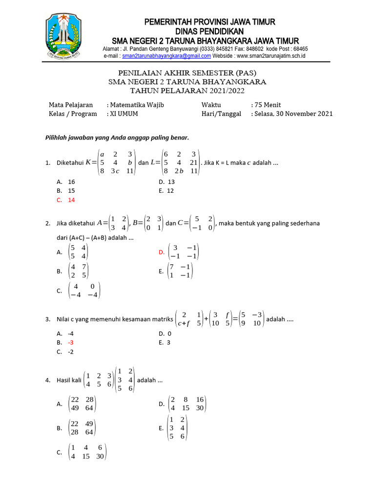 Soal Pas Ganjil Mat Wajib Kelas Xi | PDF