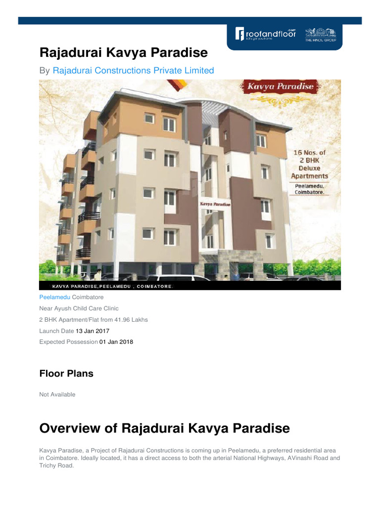 Rajadurai Kavya Paradise Automated - Brochure | PDF | Private Law