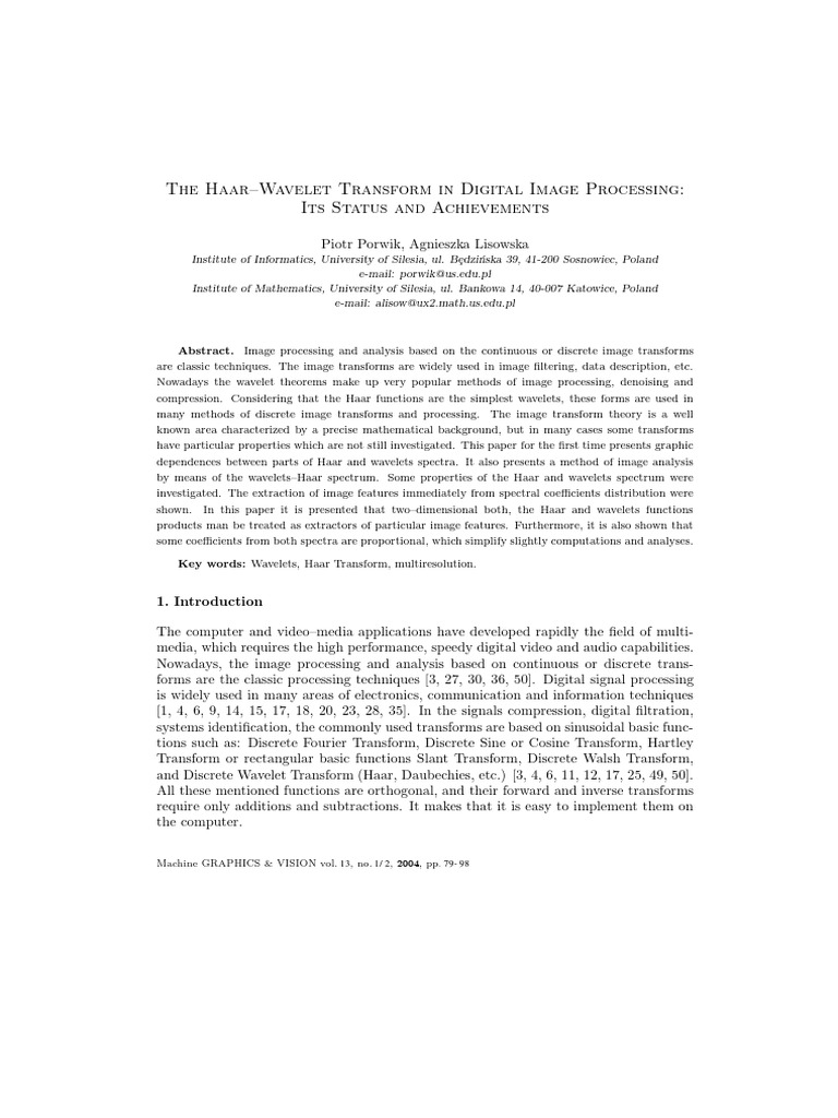 The Haar Wavelet Transform in Digital Im | PDF | Wavelet | Matrix ...