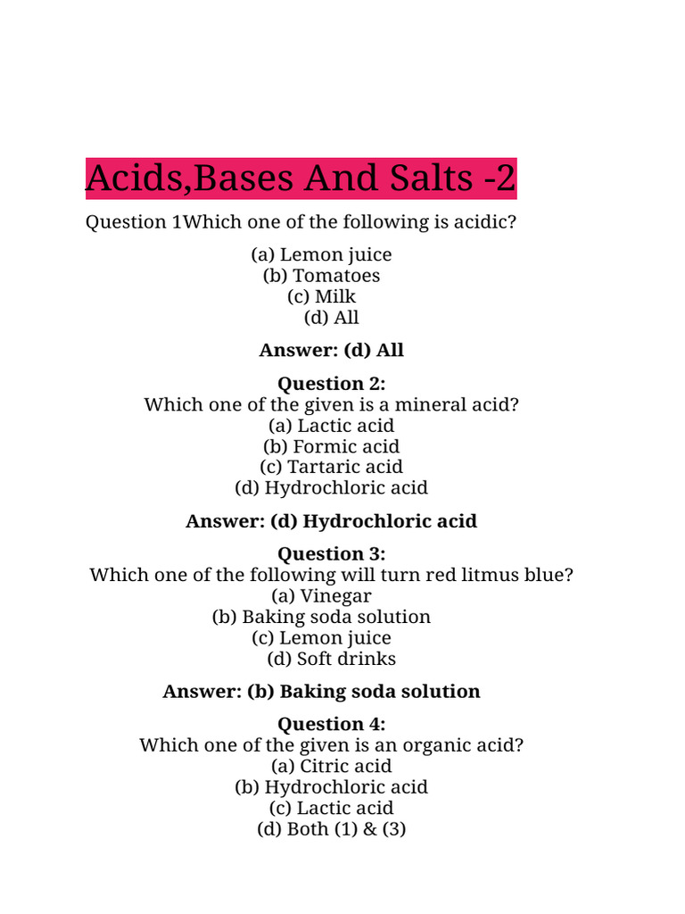 Mcqs Chap 2 Acids Bases and Salts | PDF | Acid | Sodium Hydroxide