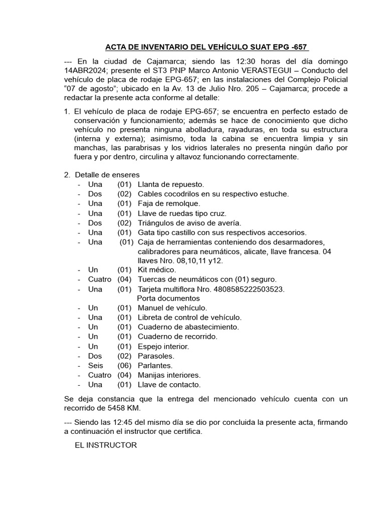 Hoja De Relevo Vehicular