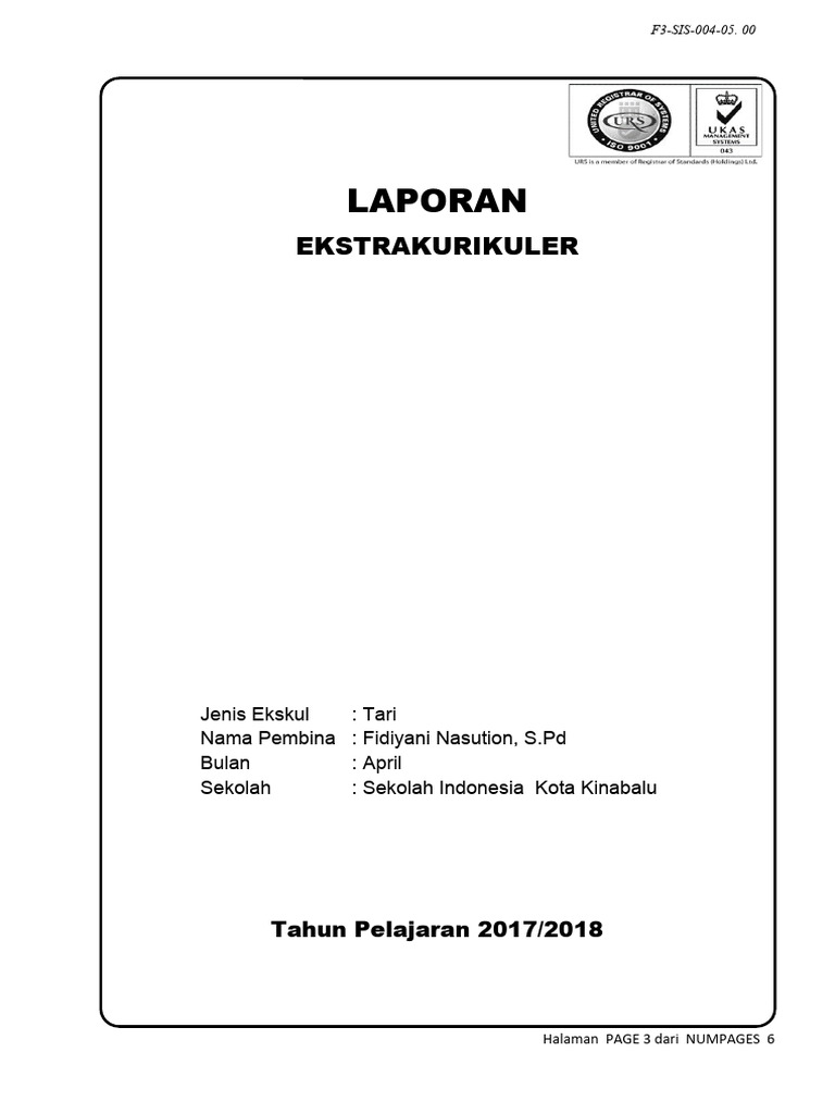 CONTOH 1 Laporan Ekstra Kurikuler April | PDF