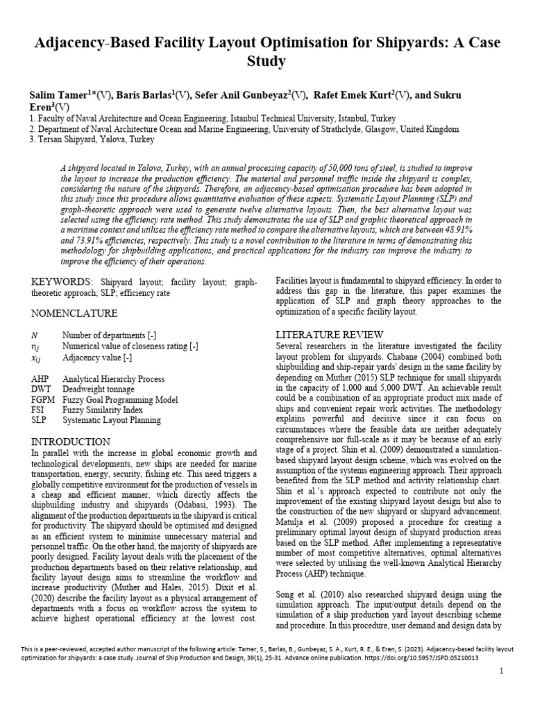 Tamer Etal JSPD 2023 Adjacency Based Facility Layout | PDF | Graph Theory | Mathematical ...