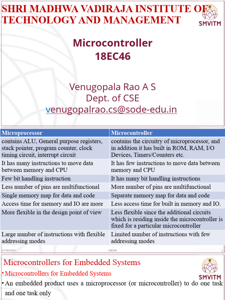 VTU 4th Sem Microcontroller Notes | PDF | Microcontroller | Embedded System