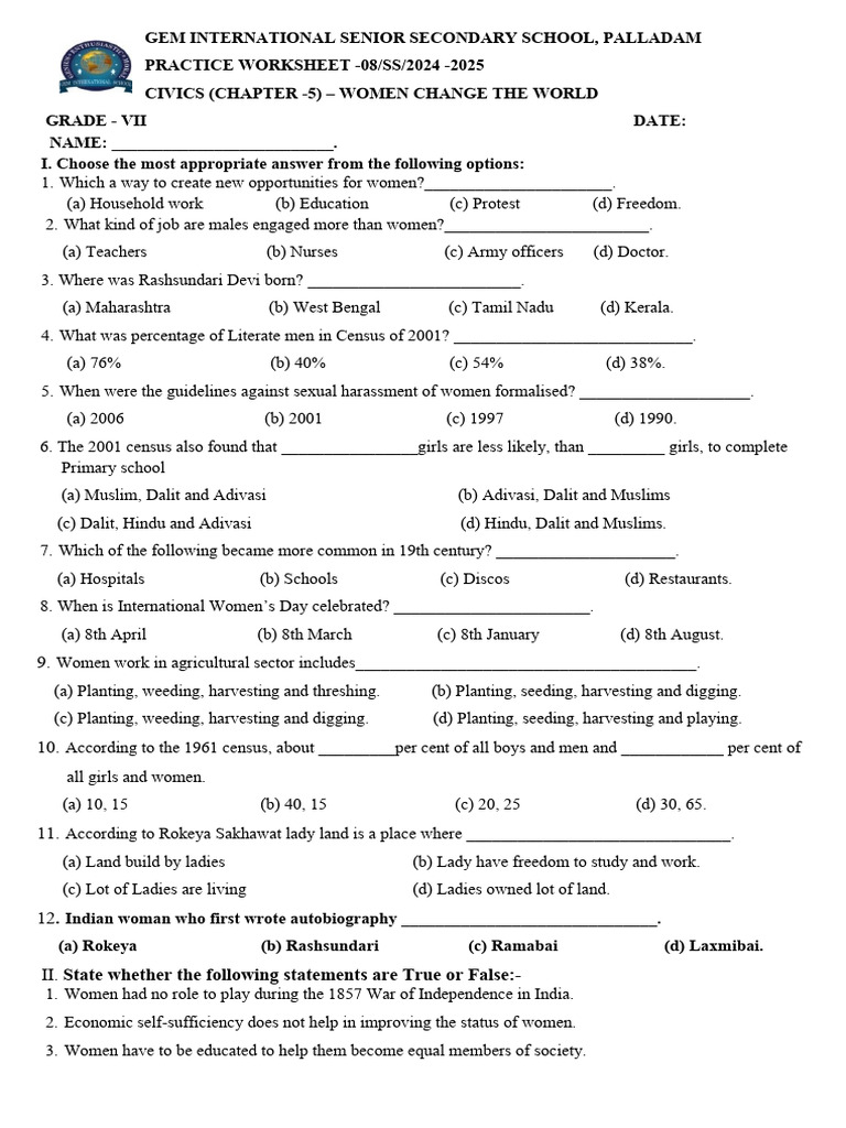 Civics Worksheet for Grade VII | PDF | Dalit | Human Rights