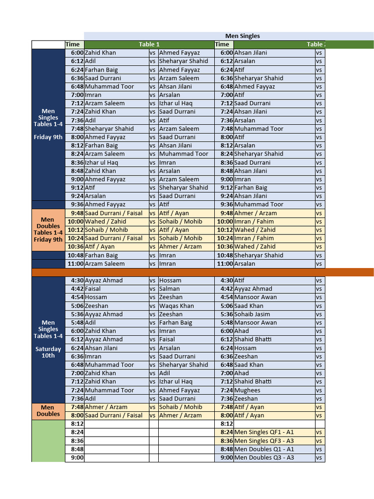 APSG 2023 - Table Tennis Schedule | PDF