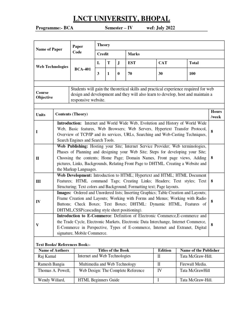 Syllabus BCA-IV | PDF | Method (Computer Programming) | World Wide Web Syllabus BCA-IV | PDF | Method (Computer Programming) | World Wide Web