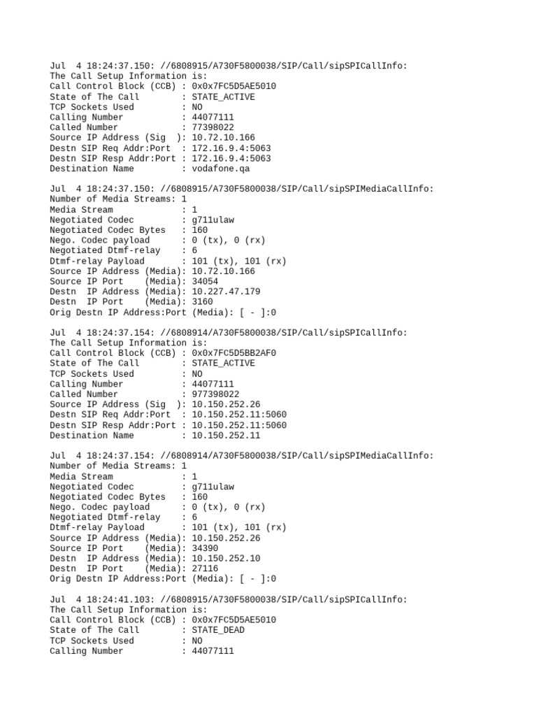 Call Working Logs. | PDF | Session Initiation Protocol | Transmission Control Protocol