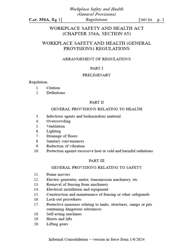 WSH General Provisions Regulations 2006 | PDF | Crane (Machine) | Elevator