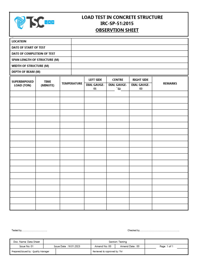 Idge Load Test (OBSERVATION SHEET) | PDF
