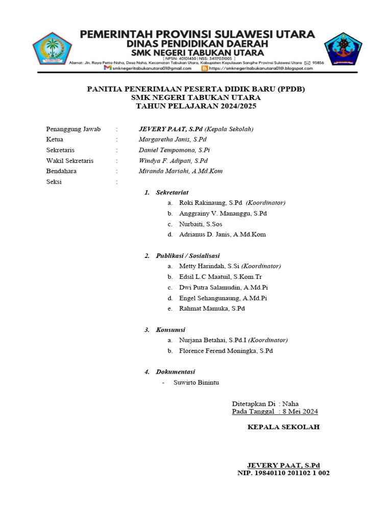 Panitia PPDB dan MPLS 2024 | PDF