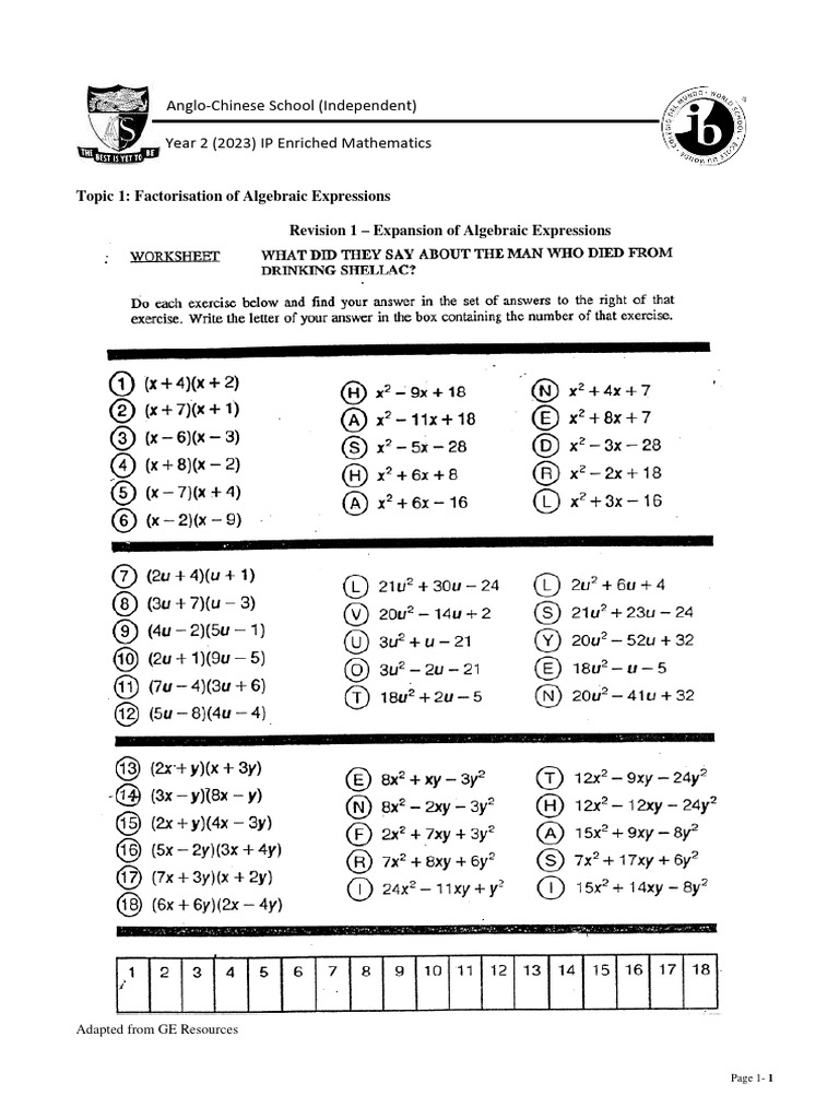 Year 2 Algebraic Factorisation Worksheets | PDF | Factorization | Abstract Algebra