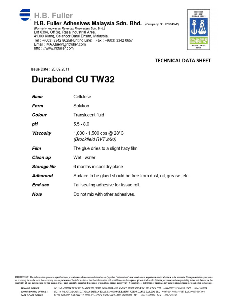 CU TW32 TDS-1 Tail Sealing Glue 240512 | PDF | Adhesive | Materials