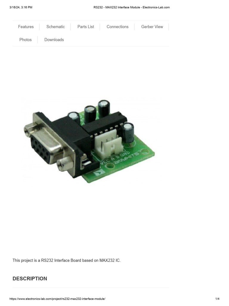 RS232 - MAX232 Interface Module - Electronics-Lab.com | PDF