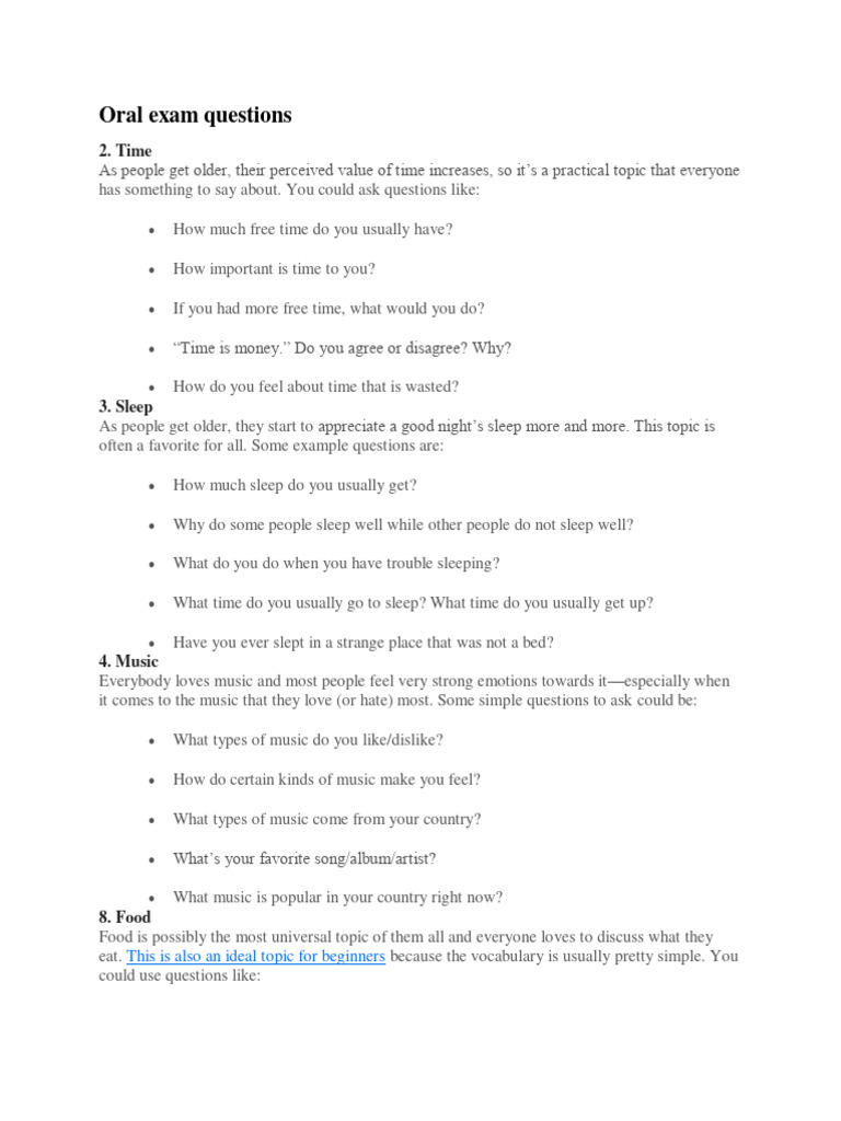 Engaging Oral Exam Topics and Questions | PDF | Learning | Love