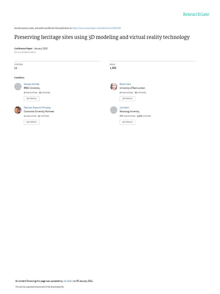Preserving Heritage Sites Using 3D Modeling and Virtual Reality ...
