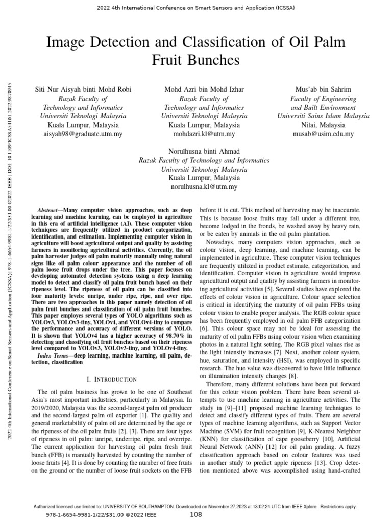 Image Detection and Classification of Oil Palm Fruit Bunches | PDF ...