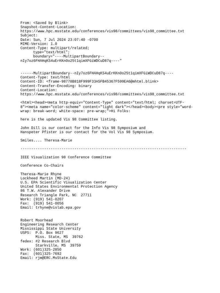 HPC - Msstate.edu Conferences Vis98 Committees Vis98 Committee | PDF | Computing